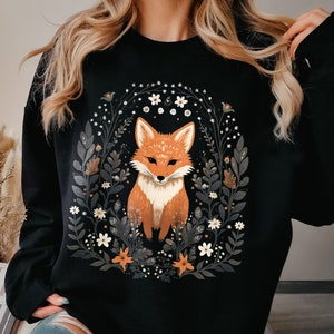 Cozy Cute Fox Cottagecore Sweatshirt, Vintage Forest Witch Aesthetic ...