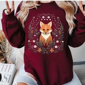 Cozy Cute Fox Cottagecore Sweatshirt, Vintage Forest Witch Aesthetic ...