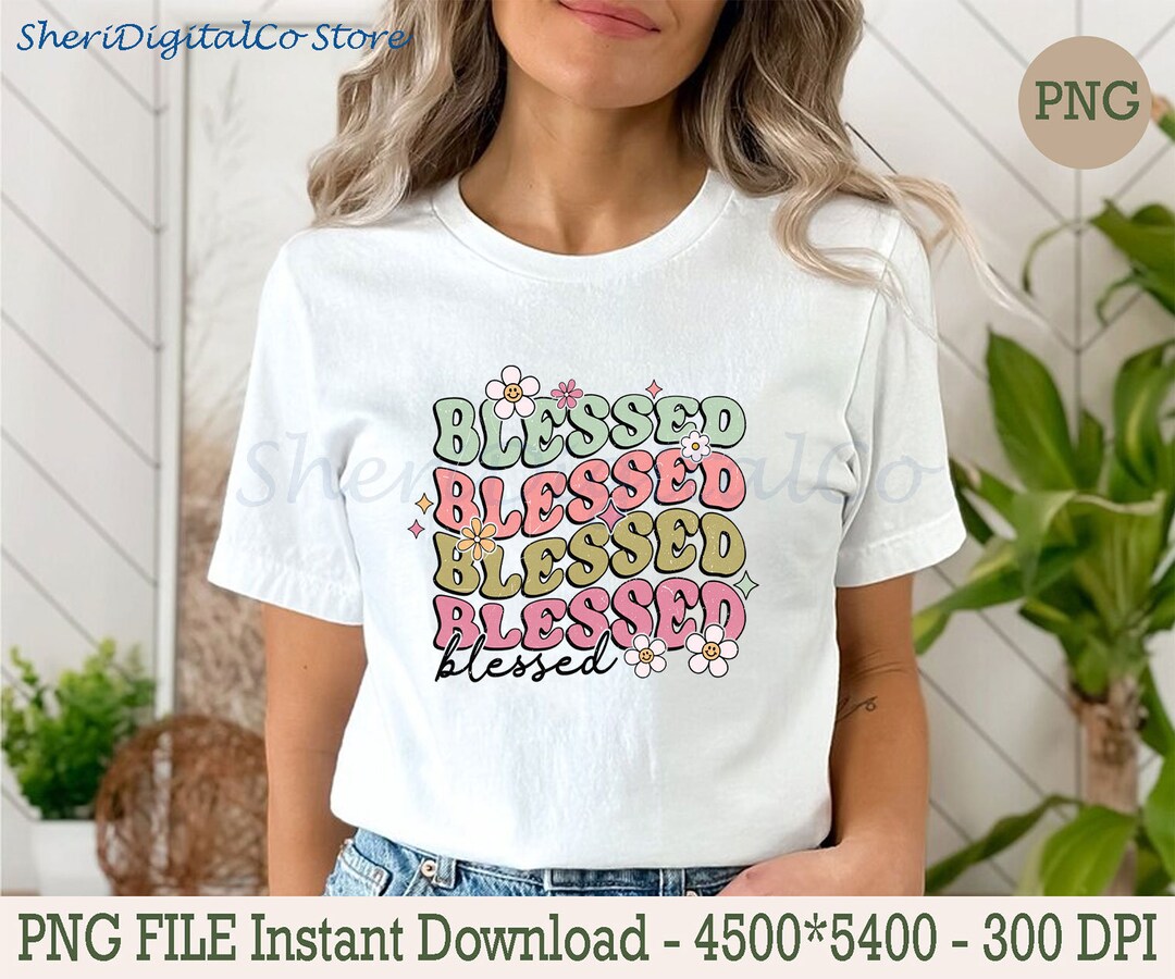 Retro Blessed Stacked Png Sublimation Design Download - Etsy
