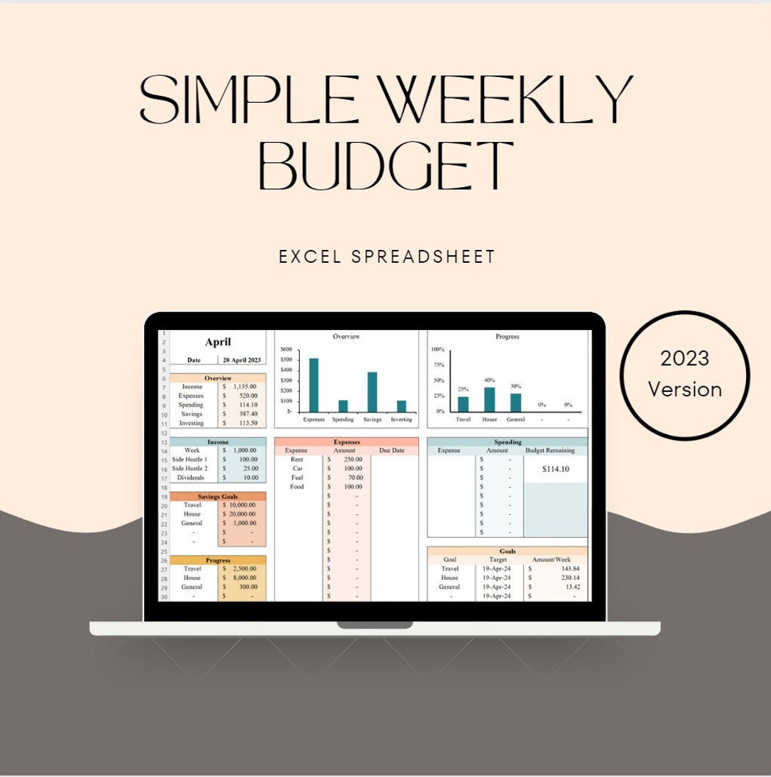 Simple Weekly Budget Planner | Excel Budget Spreadsheet | Financial ...