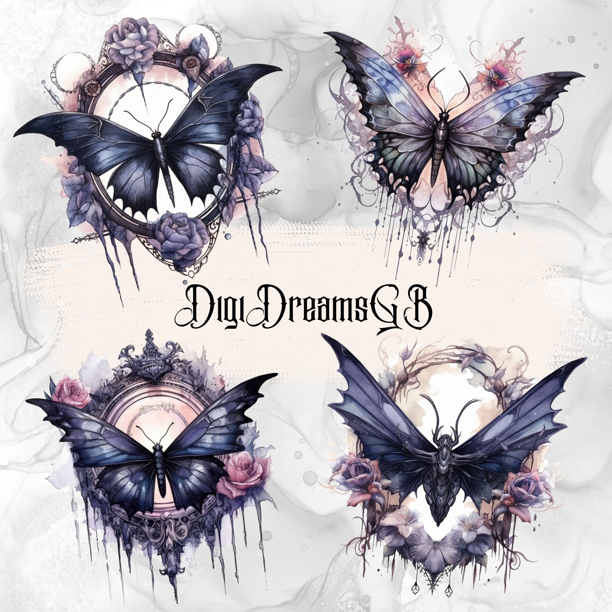 Gothic Butterfly Clipart Watercolor Gothic PNG Butterfly Clip Art ...