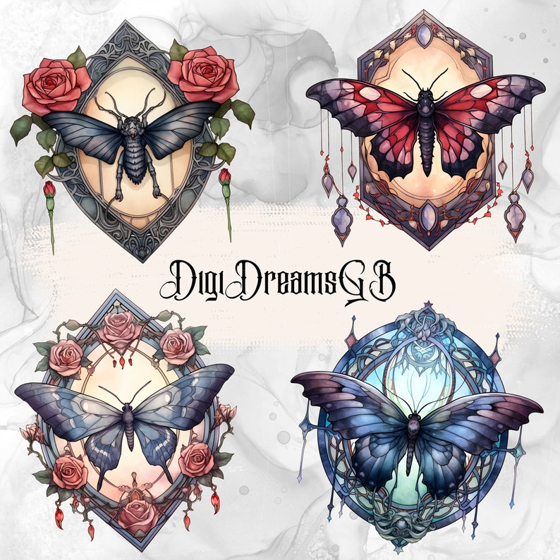 Stained Glass Gothic Moth Clipart PNG Instant Digital Download - Etsy ...