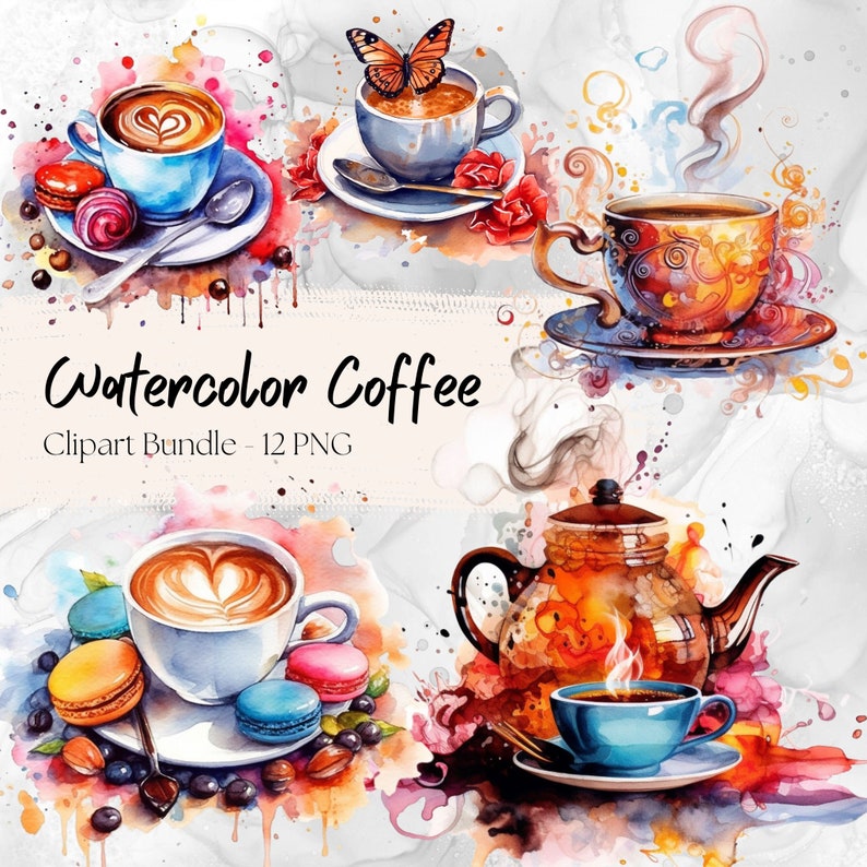 Watercolor Coffee Clip Art Coffee Cup Clipart Bundle Coffee - Etsy