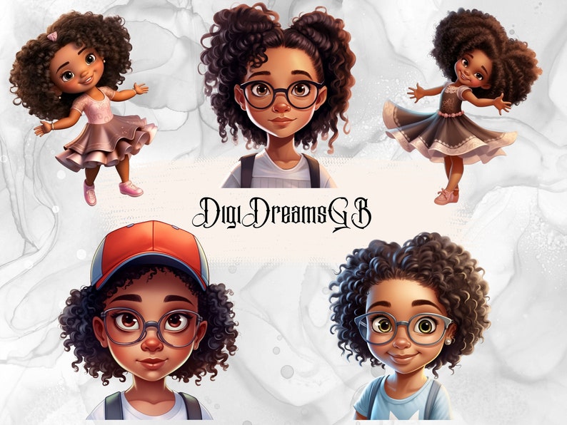 Cute Little Black Girl Clipart Bundle PNG Afro Instant Digital - Etsy