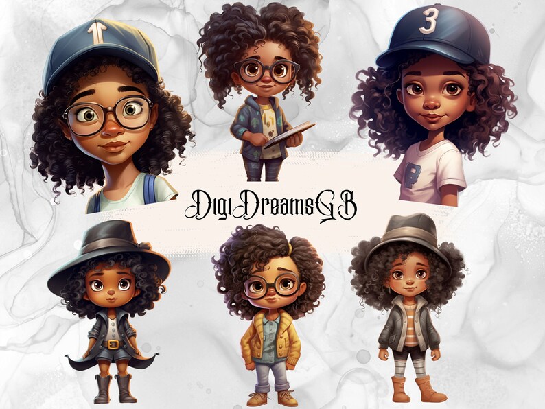 Cute Little Black Girl Clipart Bundle PNG Afro Instant Digital - Etsy