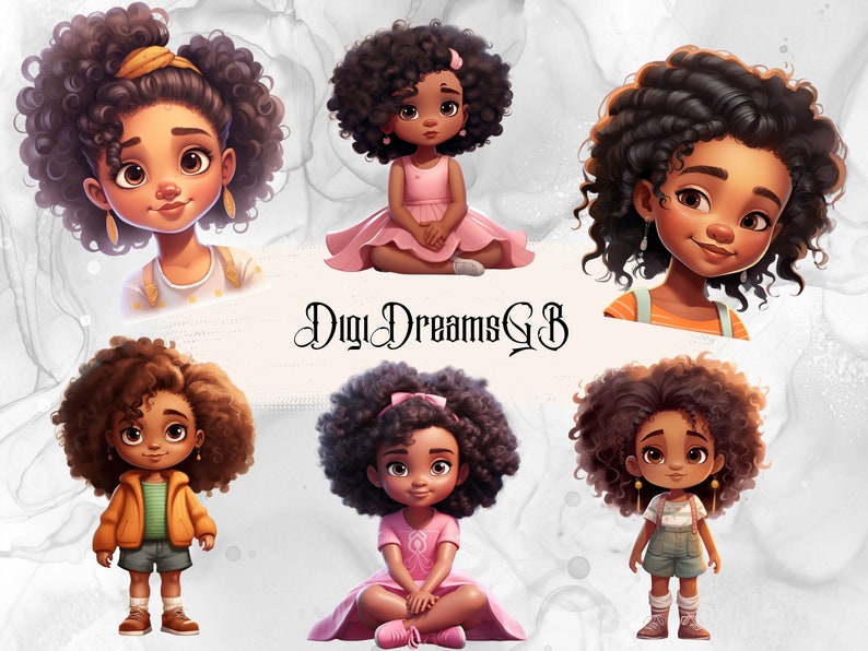 Cute Little Black Girl Clipart Bundle PNG Afro Instant Digital Download ...