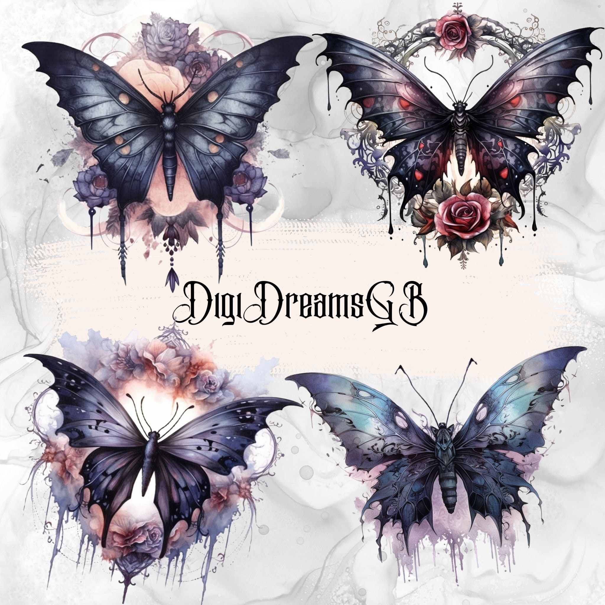 Gothic Butterfly Clipart Watercolor Gothic PNG Butterfly Clip Art ...