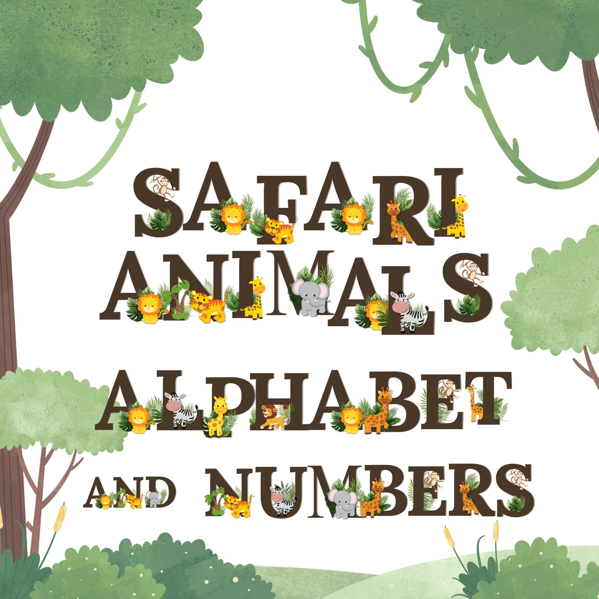 Safari Alphabet PNG Safari Animal Numbers SVG Cute Animal Letters ...