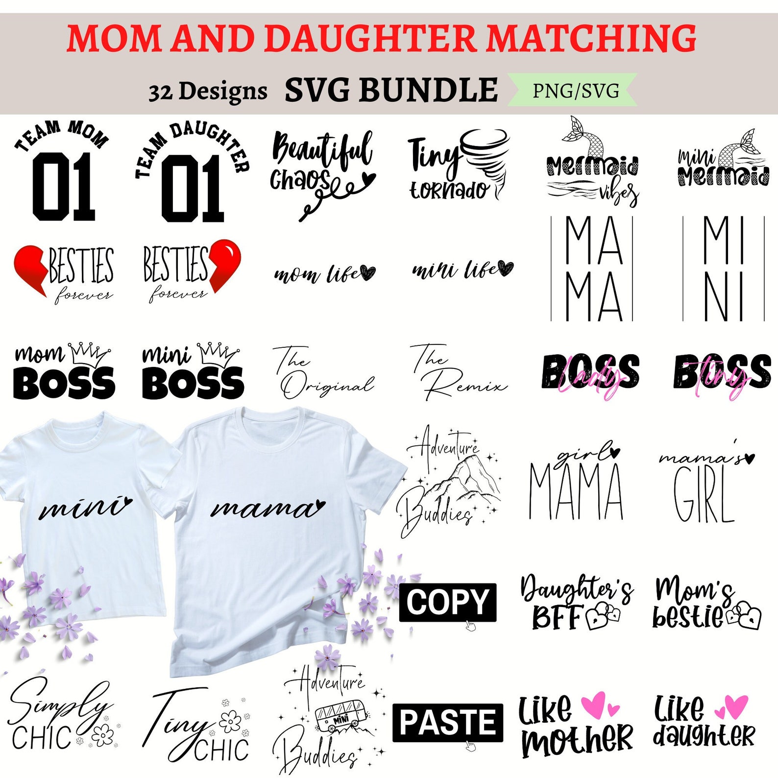 Mama and Mini SVG Matching Tshirt Sublimation for Mom and Daughter ...