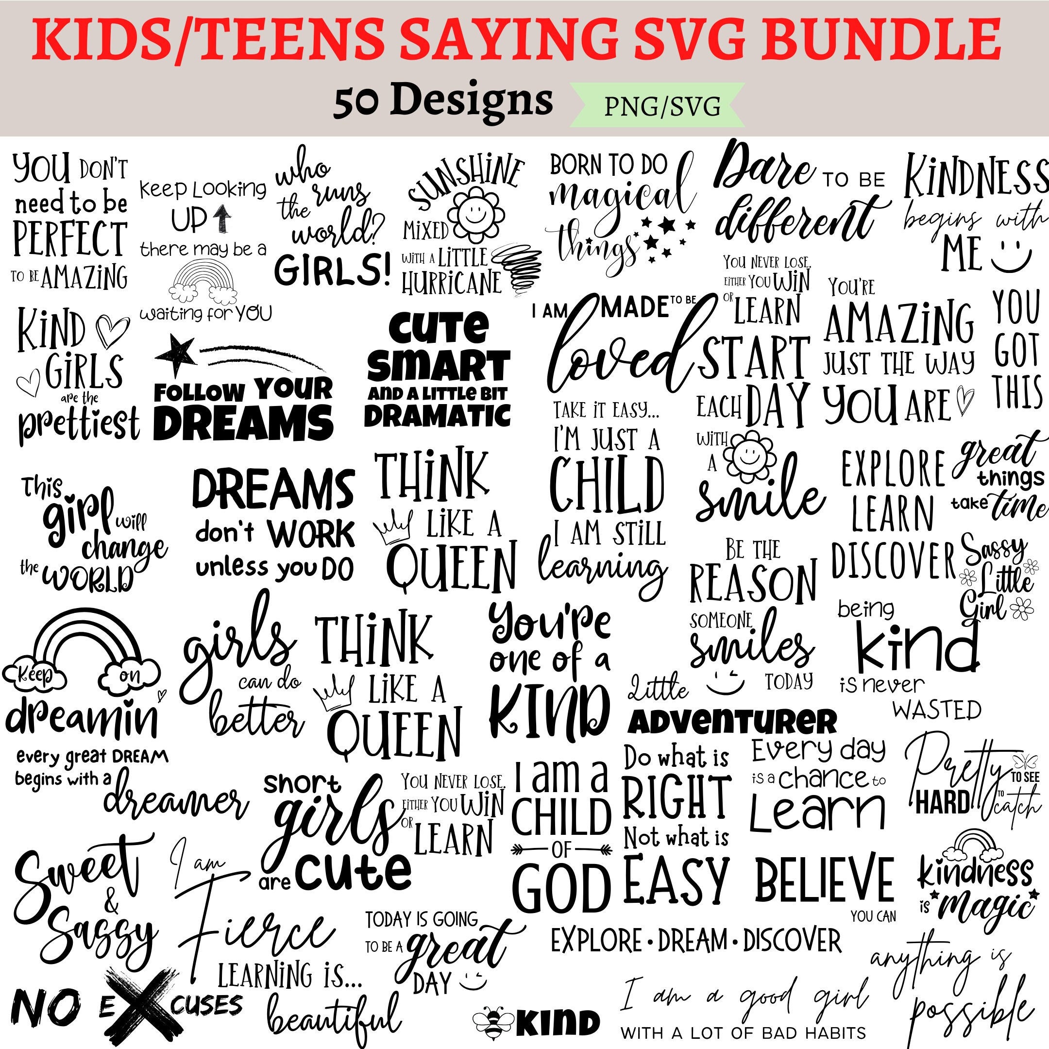 Kid SVG Little Girl Saying Tshirt SVG Bundle Circuit File Teens SVG ...