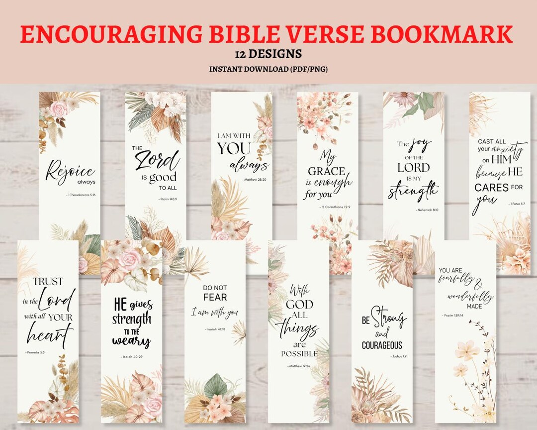 Bible Verse Printable Bookmark Bundle Boho Floral Encouraging Bookmark ...