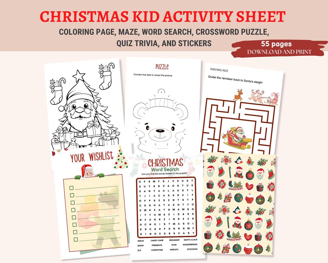 Christmas Coloring Page Holiday Printable Bundle Activity Sheets for ...