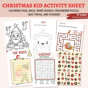 Christmas Coloring Page Holiday Printable Bundle Activity Sheets for ...
