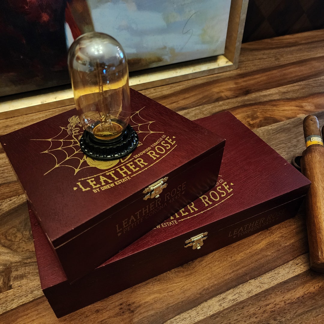 Vintage Leather Rose Cigar Box Lamp - Elegant Accent Light With Secret ...