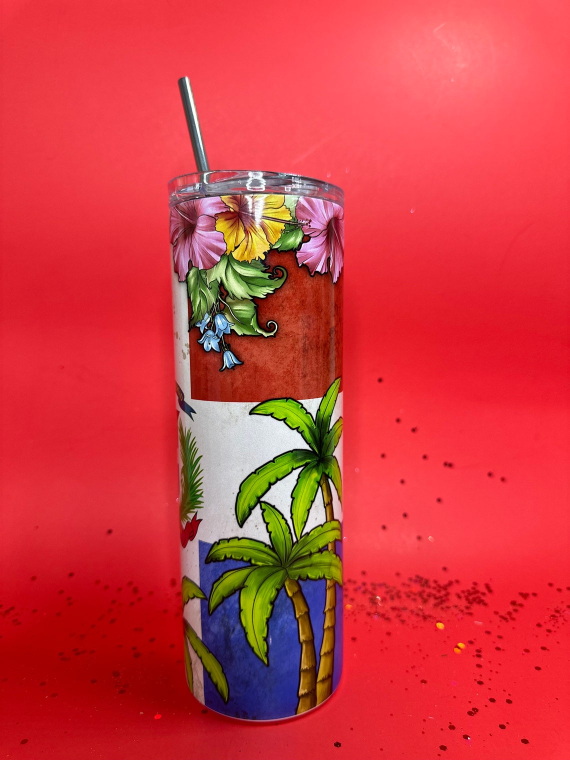 Termo Dominicano Con 2 Tapas Diferentes Y Popote, Botella Caribeña Para ...