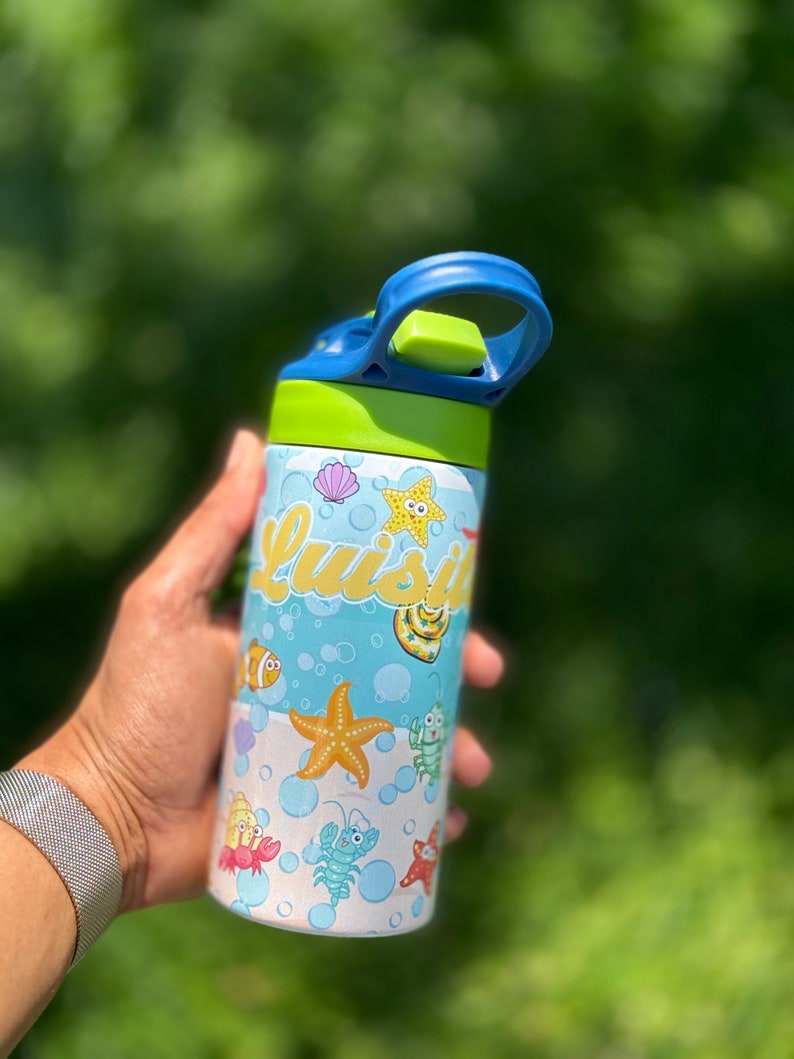 Personalized Kids Water Bottle: 12oz Stainless Steel Aquatic Tumbler - Etsy