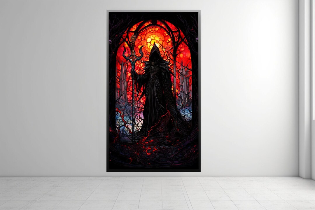 Gothic Art Deco Stained Glass Hell Priest Canvas Wall Art | Gothic ...