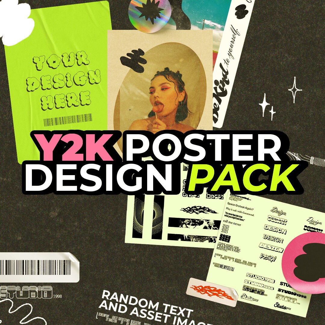 Y2K Poster Graphic Design Pack, Asset Bundle, Digital Instant Download ...