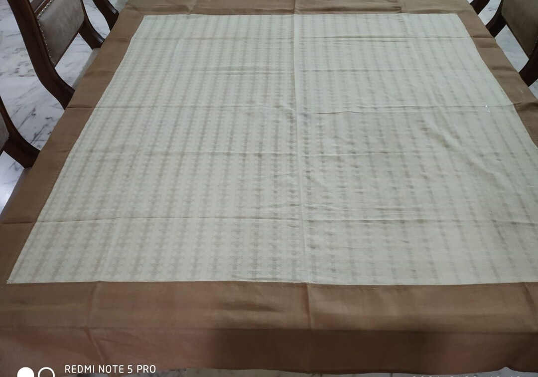 Beige and Brown Self Design Table Cover for Dinning Table, Living Room ...