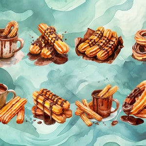 15 Churros and Chocolate, Png, Watercolor, Clipart, Scrapbook, Junk ...