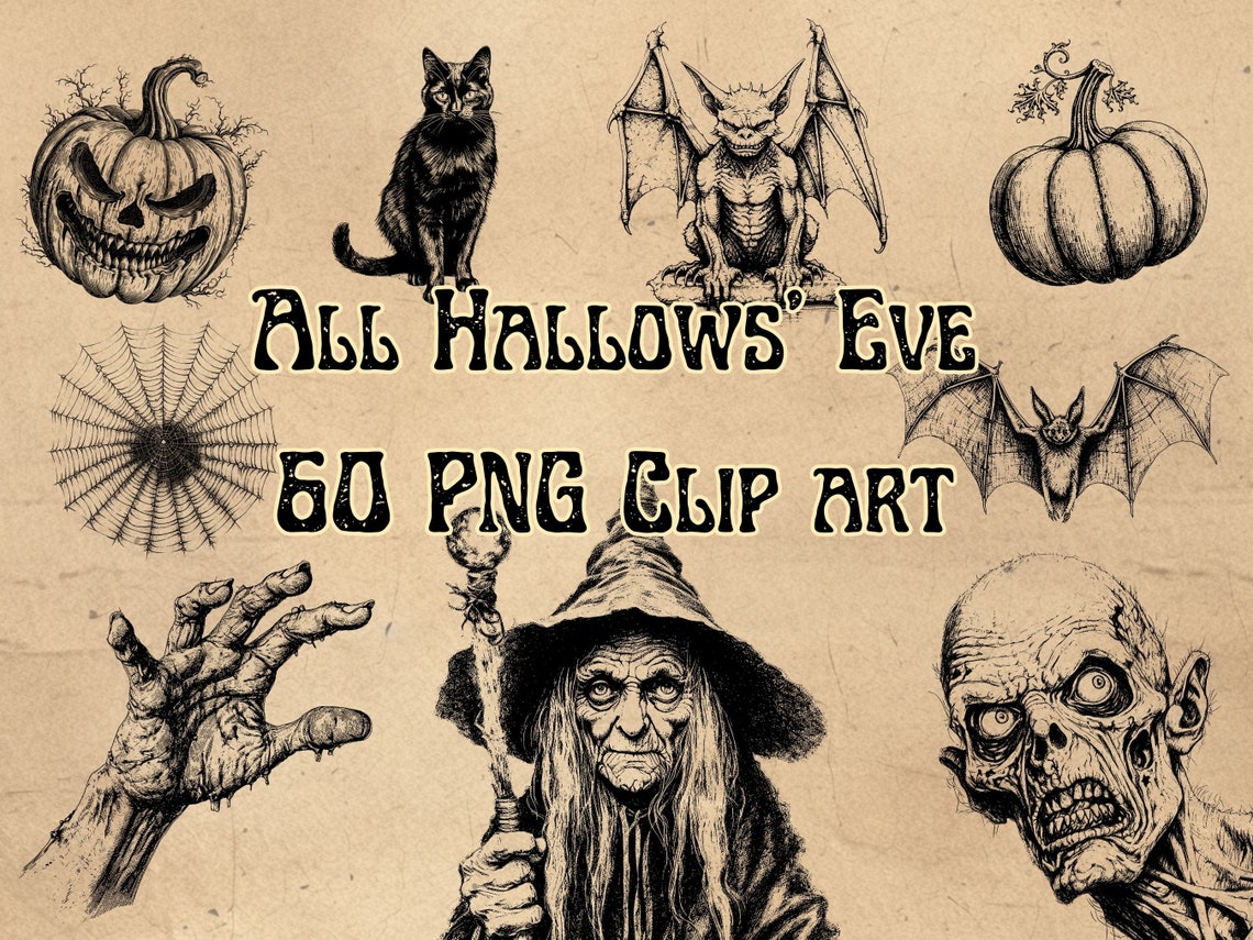 60 PNG All Hallows' Eve, Clip Art, Digital Download, Paper Craft, Craft ...