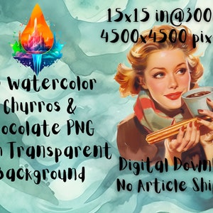 15 Churros and Chocolate, Png, Watercolor, Clipart, Scrapbook, Junk ...