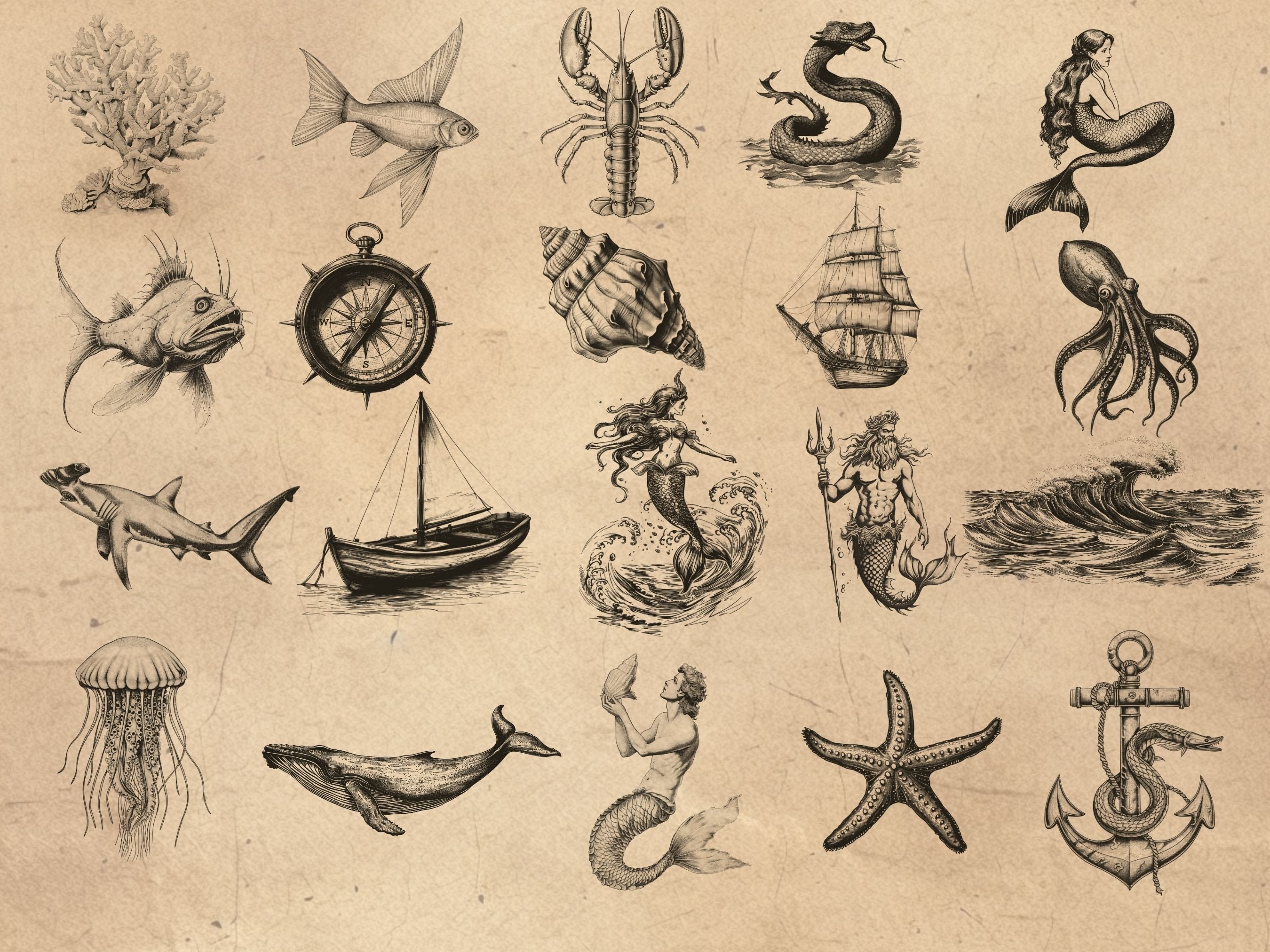 40 Vintage Sea Png Clip Art, Digital Download, Paper Craft, Scrap ...