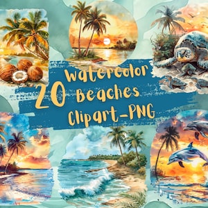 20 Watercolor Beaches, Png, Watercolor, Clipart, Scrapbook, Junk ...