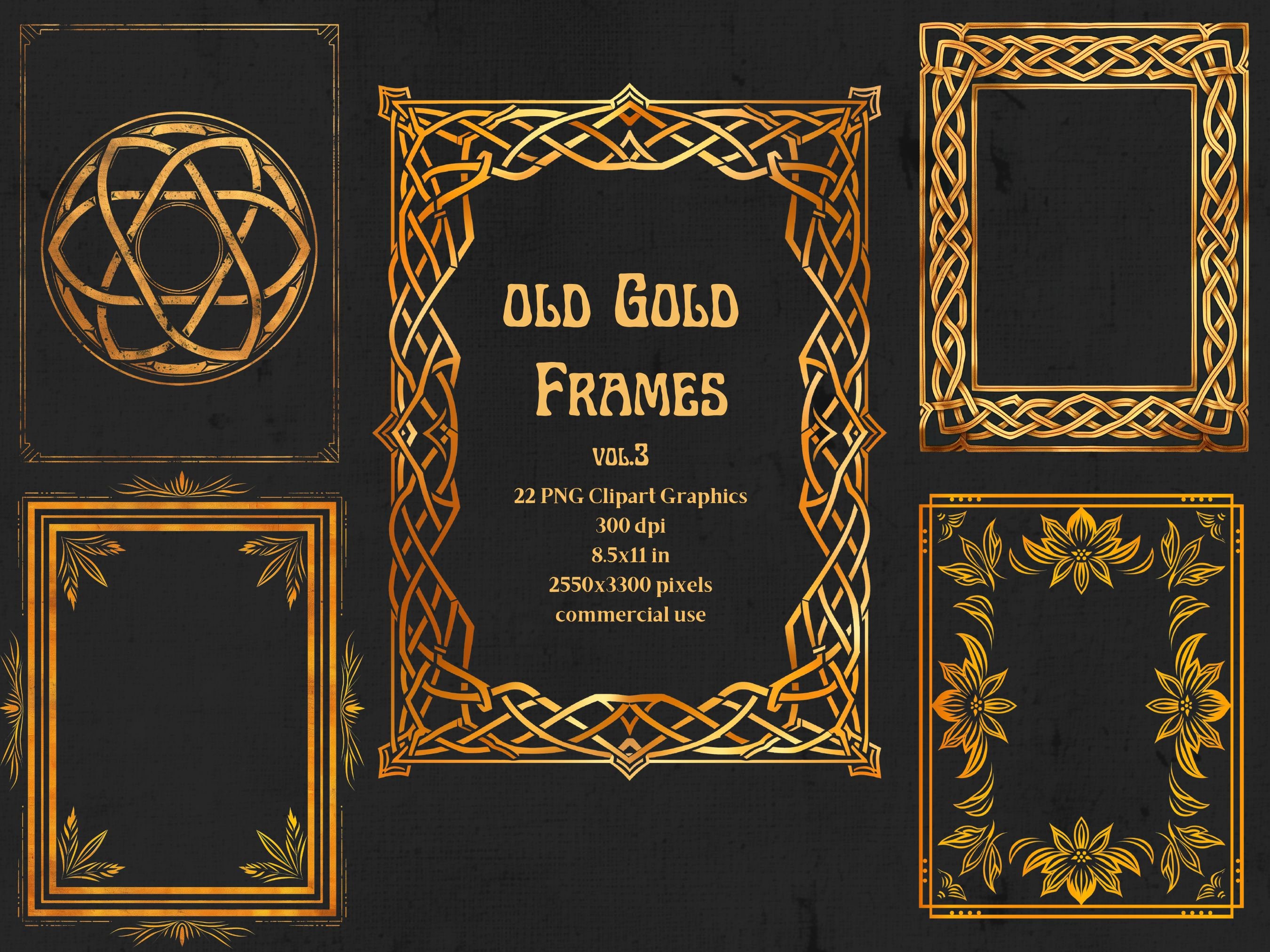 22 Old Gold Frames Vol.3, Png, Clipart, Antique, Digital Download ...