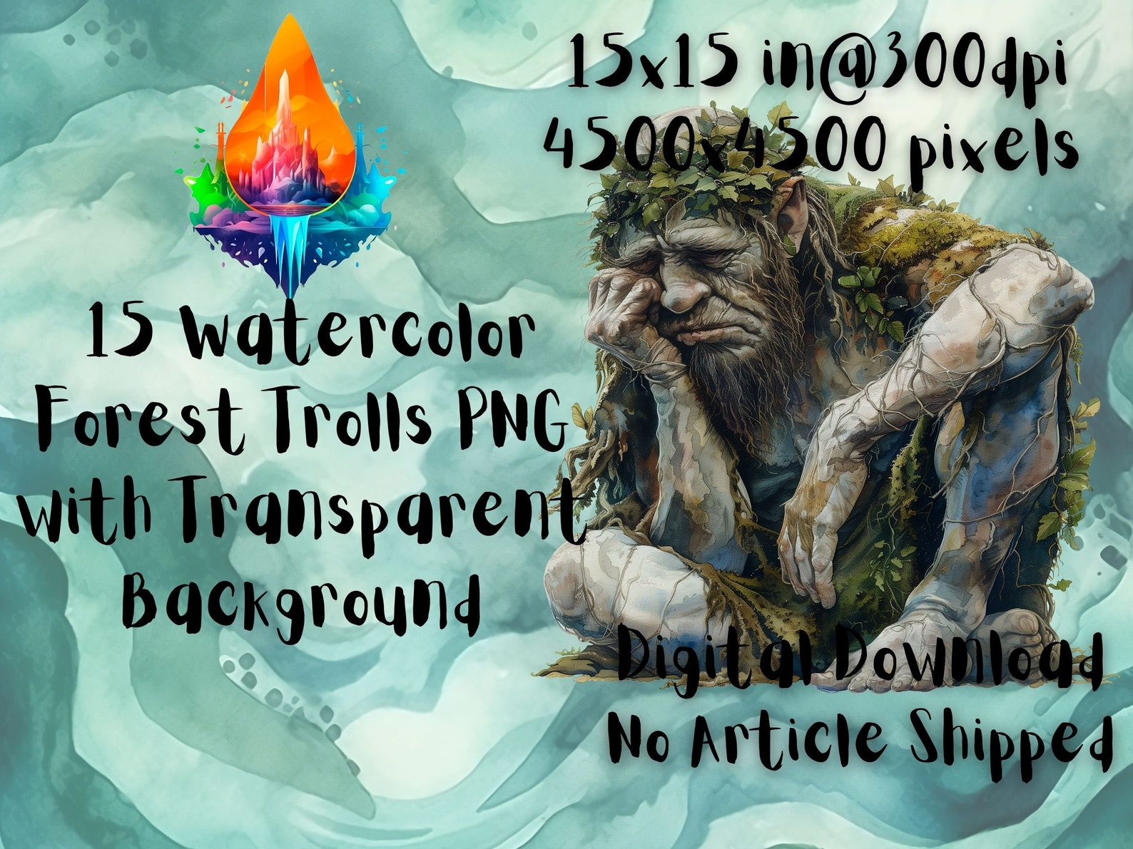 15 Forest Trolls, Png, Watercolor, Clipart, Scrapbook, Junk Journal ...