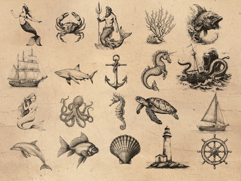 40 Vintage Sea Png Clip Art, Digital Download, Paper Craft, Scrap ...