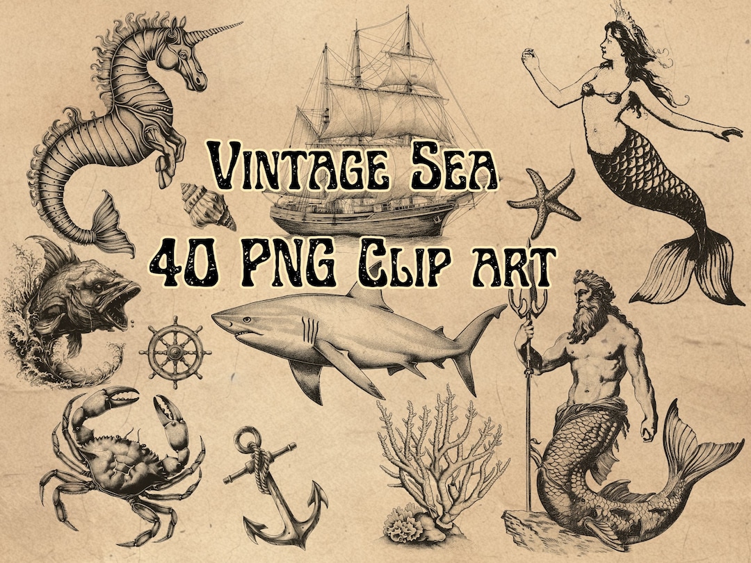 40 Vintage Sea Png Clip Art, Digital Download, Paper Craft, Scrap ...