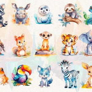 30 Cute Watercolor Animals, Png, Digital Download, Paper Craft, Clipart ...