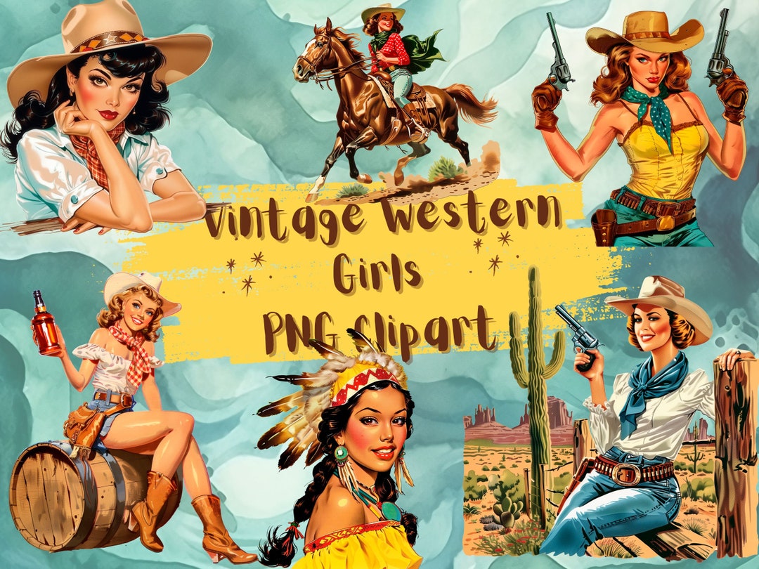 26 Png Vintage Western Girls, Retro, Png, Junk Journal, Paper Craft ...