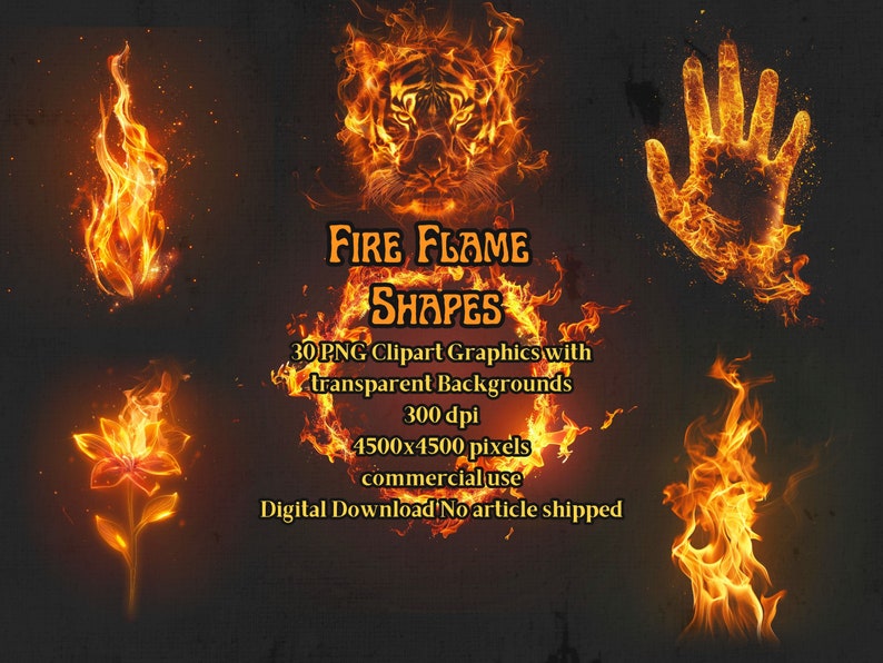 30 Fire Flame Shapes, PNG, Clipart, Fire Forms, Digital Download ...