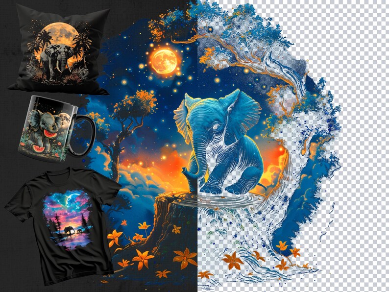 22 Star Elephants, PNG, Transparent Background, Printable, Clipart ...