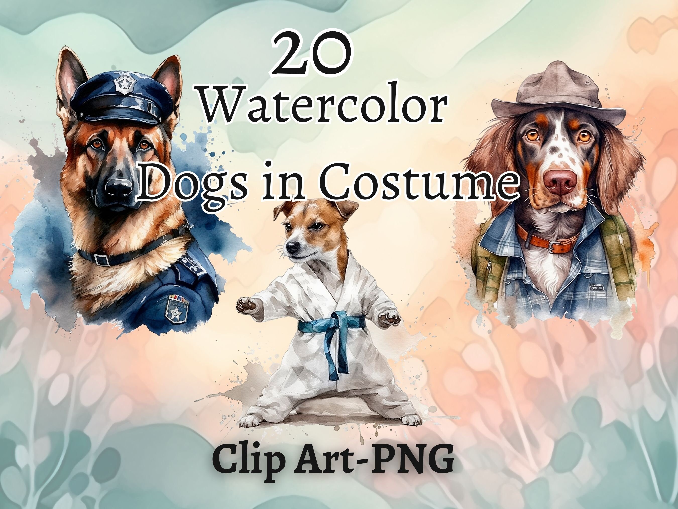Watercolor Dogs in Costume Png Watercolor Clipart - Etsy