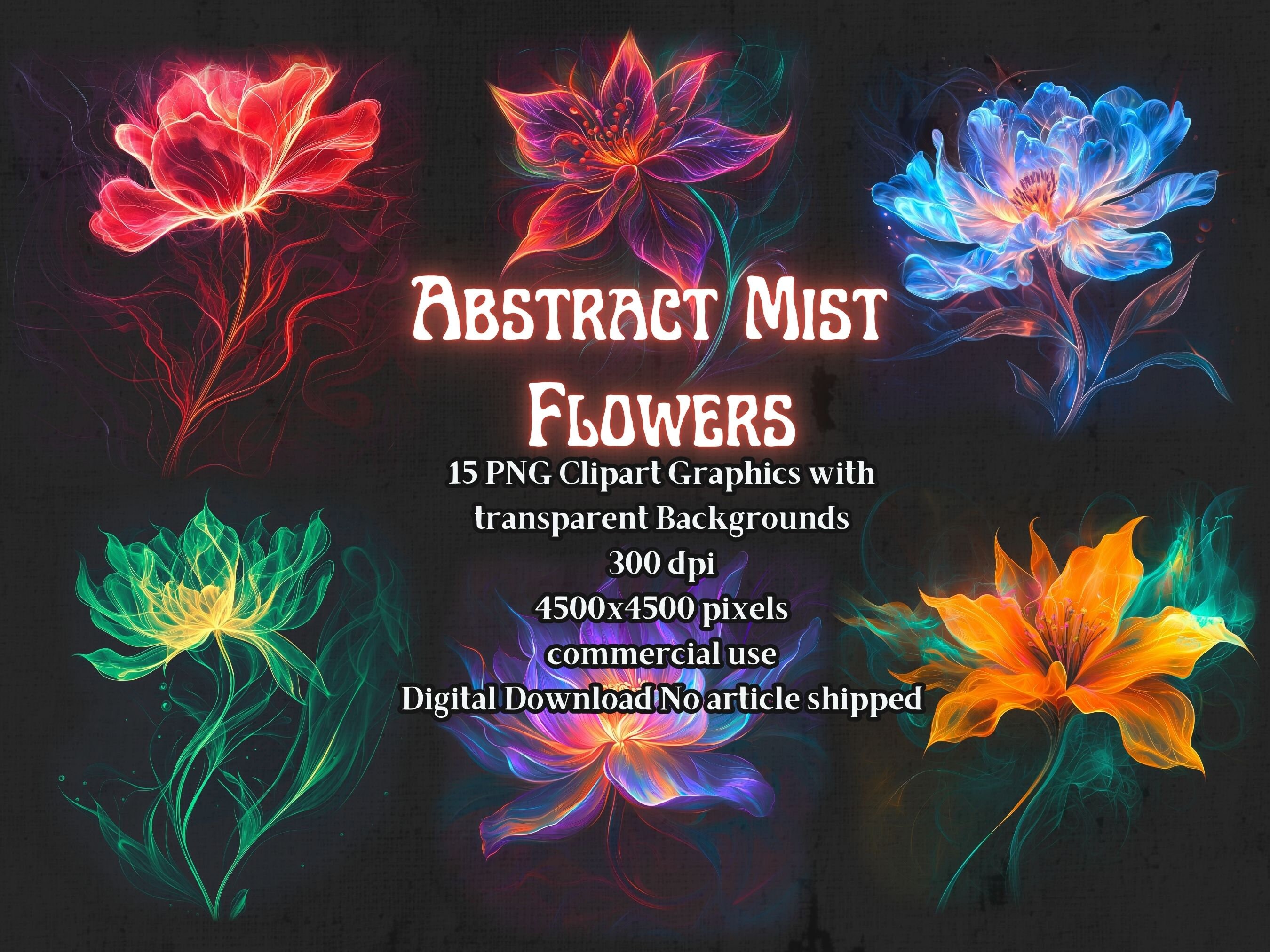 15 Abstract Mist Flowers, Png, Oniric Flowers, Transparent Background ...