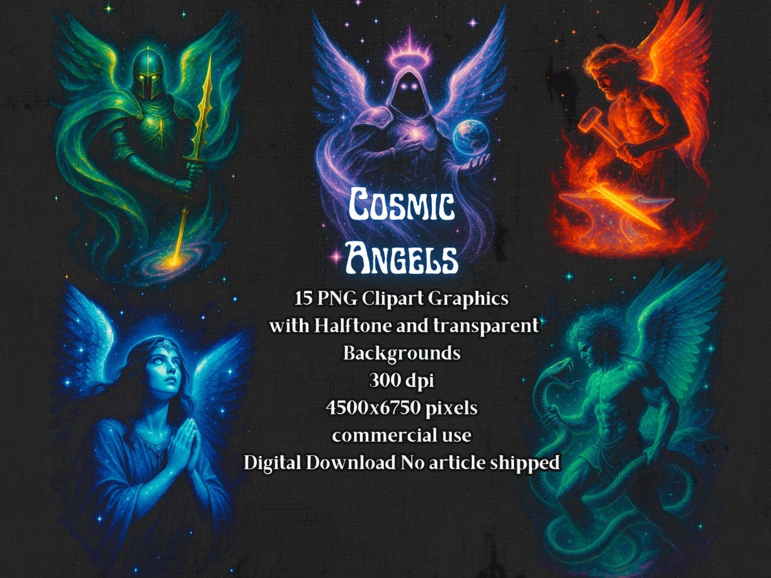 15 Cosmic Angels Clipart: Halftone PNG Images , Dark Tshirt Designs ...