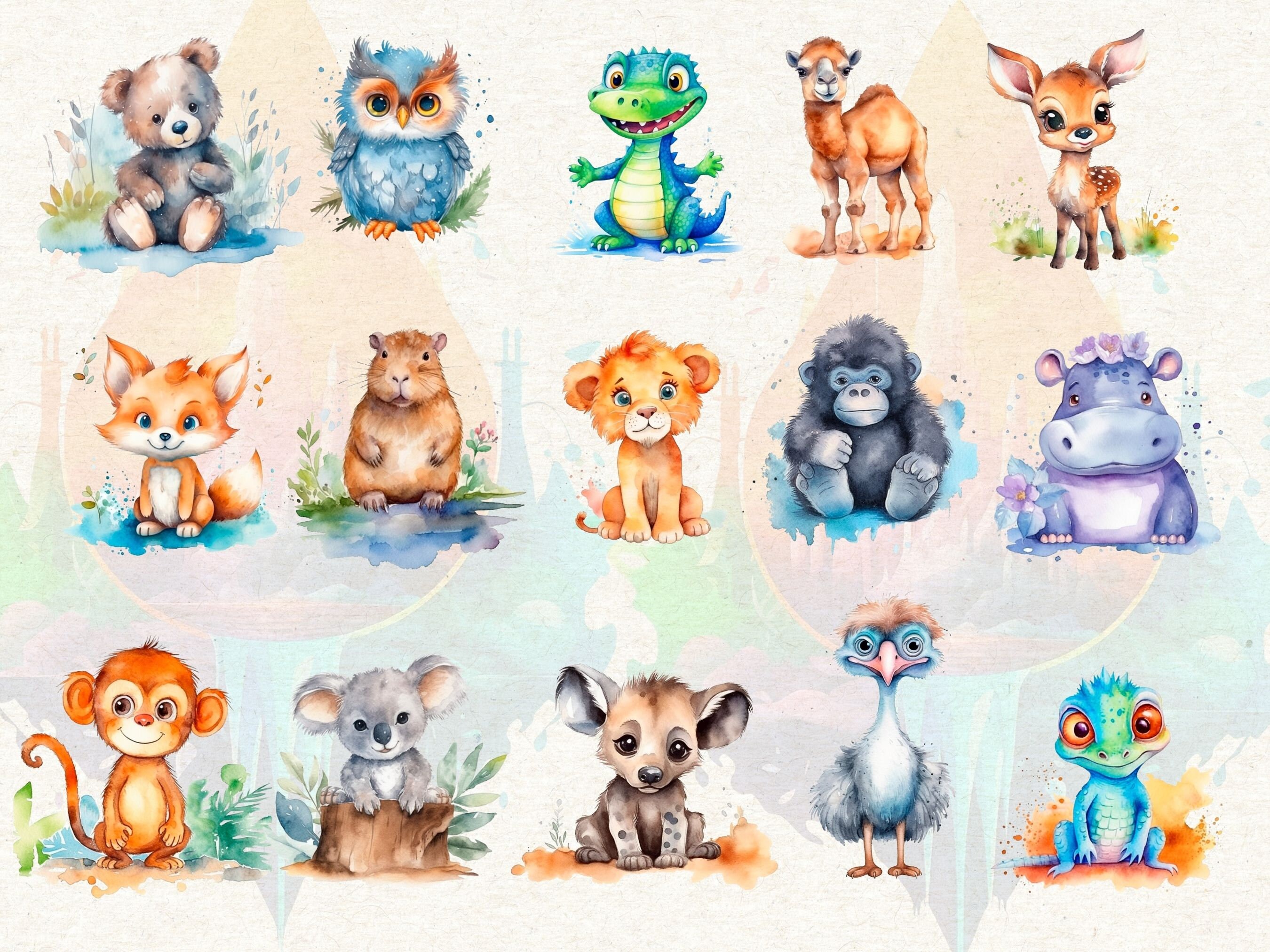 30 Cute Watercolor Animals, Png, Digital Download, Paper Craft, Clipart ...