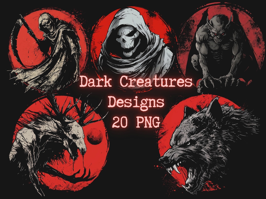20 Dark Creatures Designs, Horror Png, Distressed Design, Clip Art ...