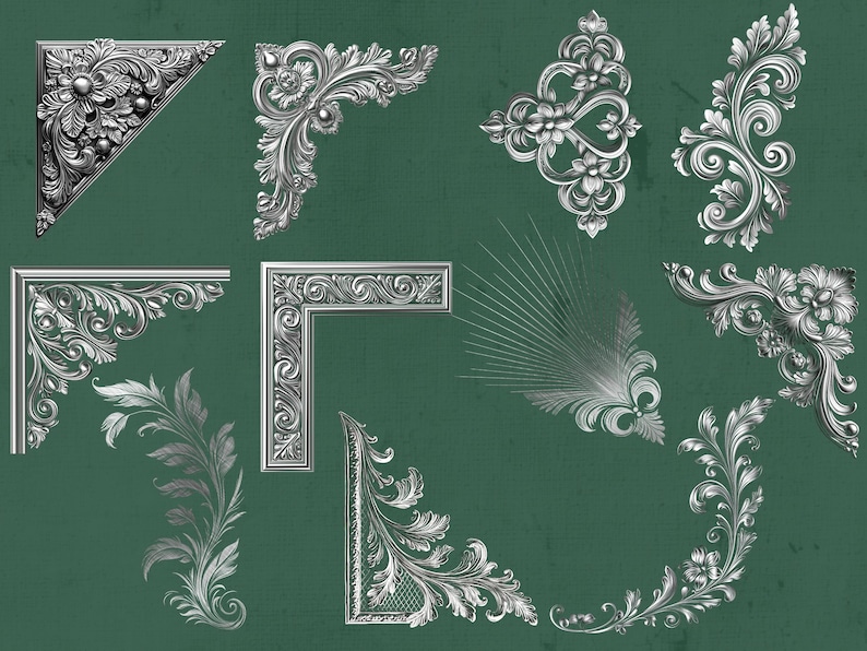 22 Old Silver Corners, Png, Clip Art, Corner Border, Antique, Digital ...