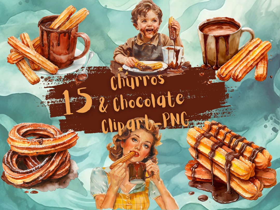 15 Churros and Chocolate, Png, Watercolor, Clipart, Scrapbook, Junk ...