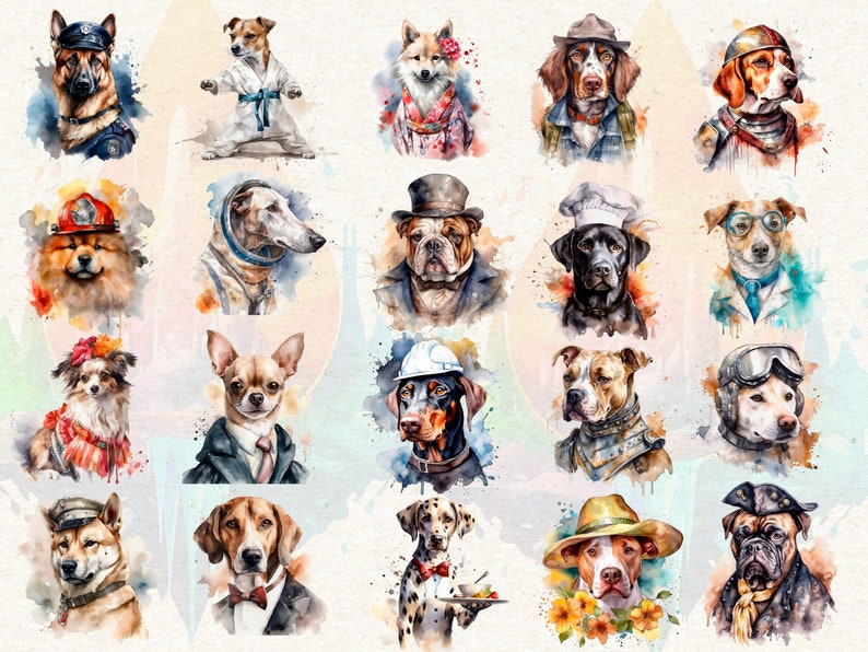 Watercolor Dogs in Costume Png Watercolor Clipart - Etsy