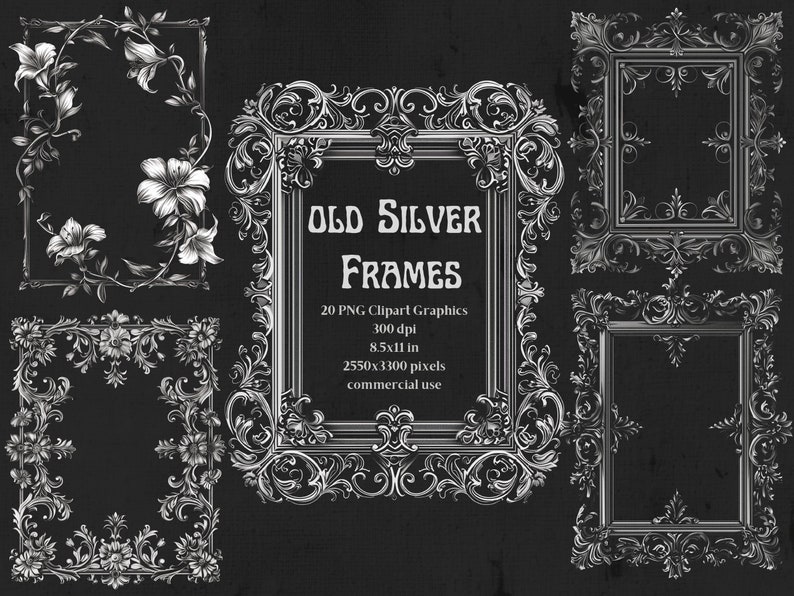 20 Old Silver Frames, Png, Clipart, Antique, Digital Download ...