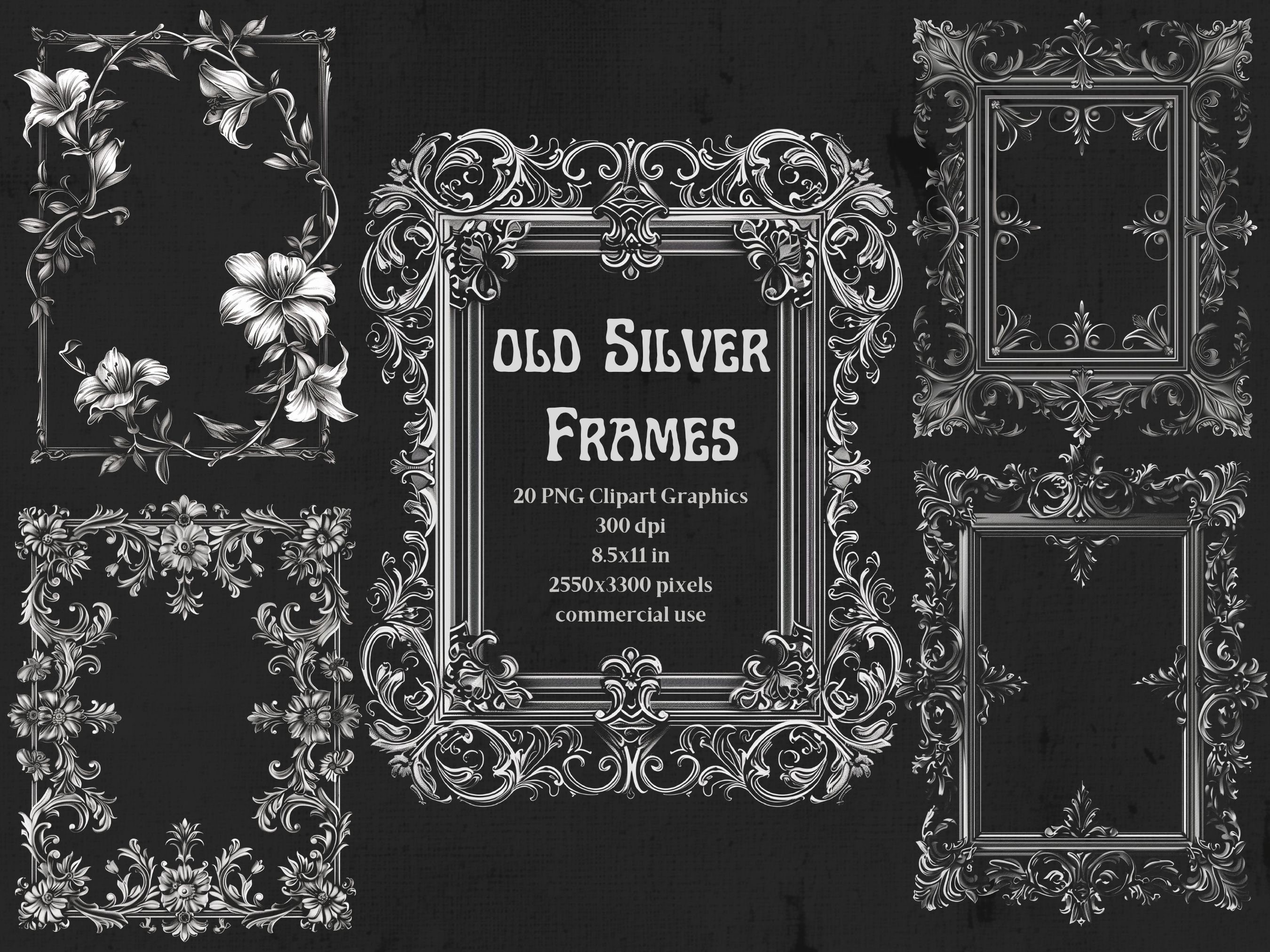 20 Old Silver Frames, Png, Clipart, Antique, Digital Download ...