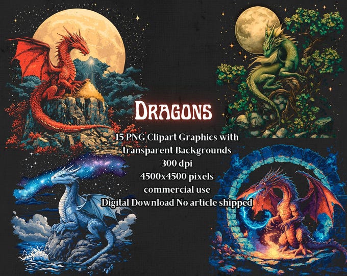 15 Dragons Png, Halftone Transparent Clipart, Digital Download, Tshirt ...