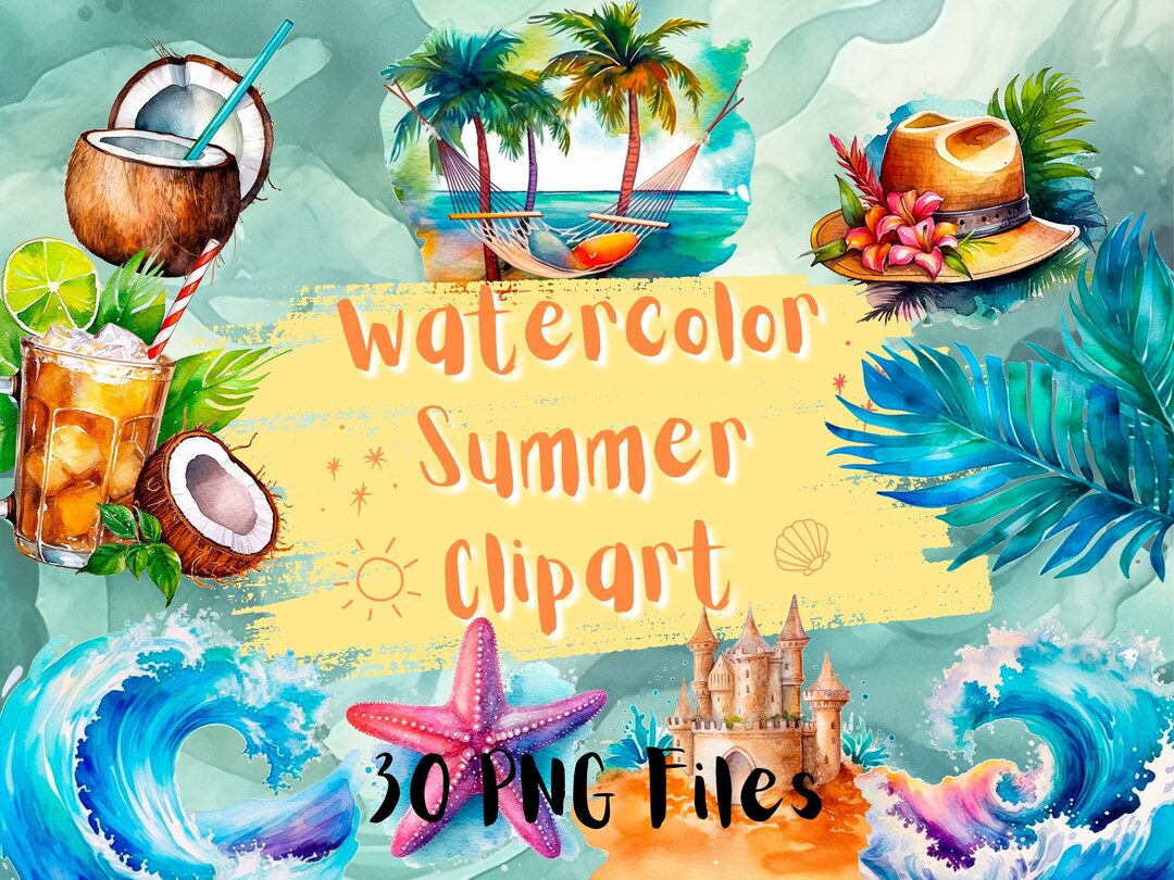 Watercolor Summer, Png, Digital Download, Scrapbook, Junk Journal ...