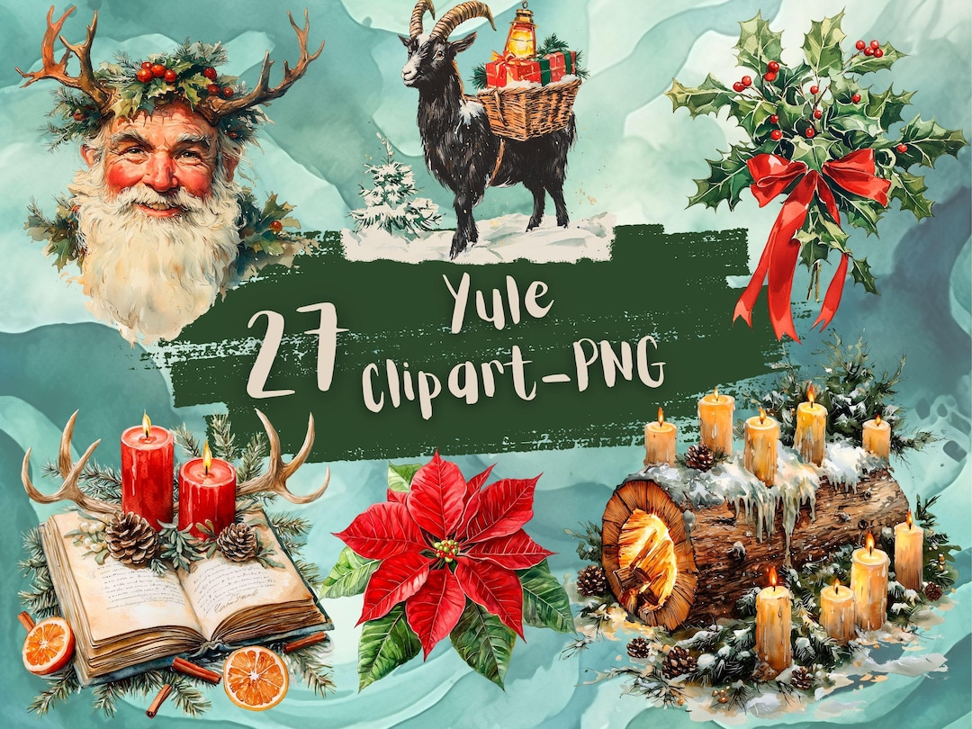 27 Watercolor Yule Clip Art PNG, Digital Download, Paper Craft, Junk ...