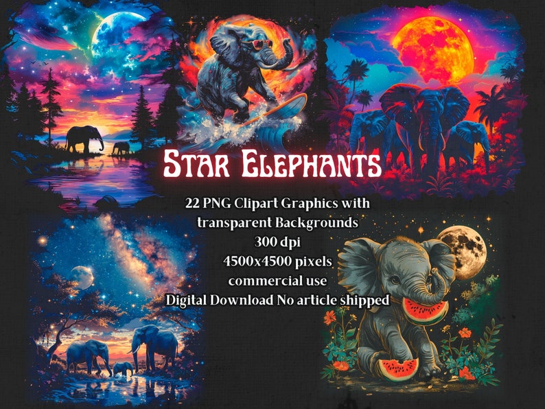 22 Star Elephants, PNG, Transparent Background, Printable, Clipart ...